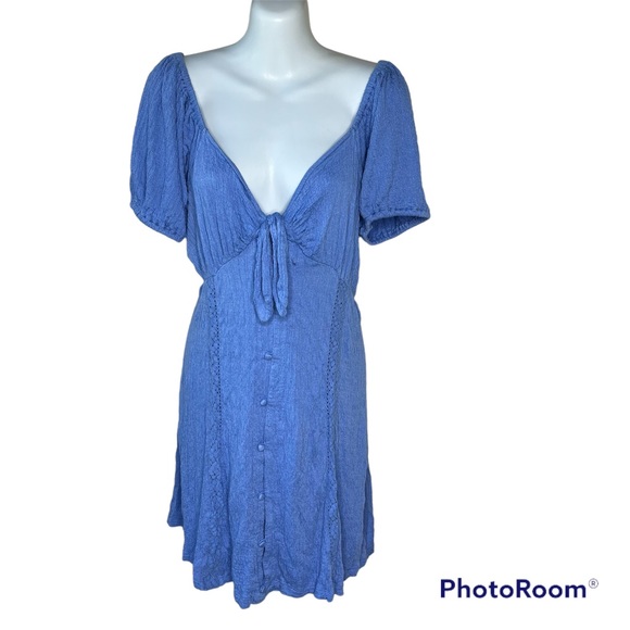 ASOS | Dresses | Asos Light Blue Crinkle Gauzy V Neck Dress With Sleeve ...